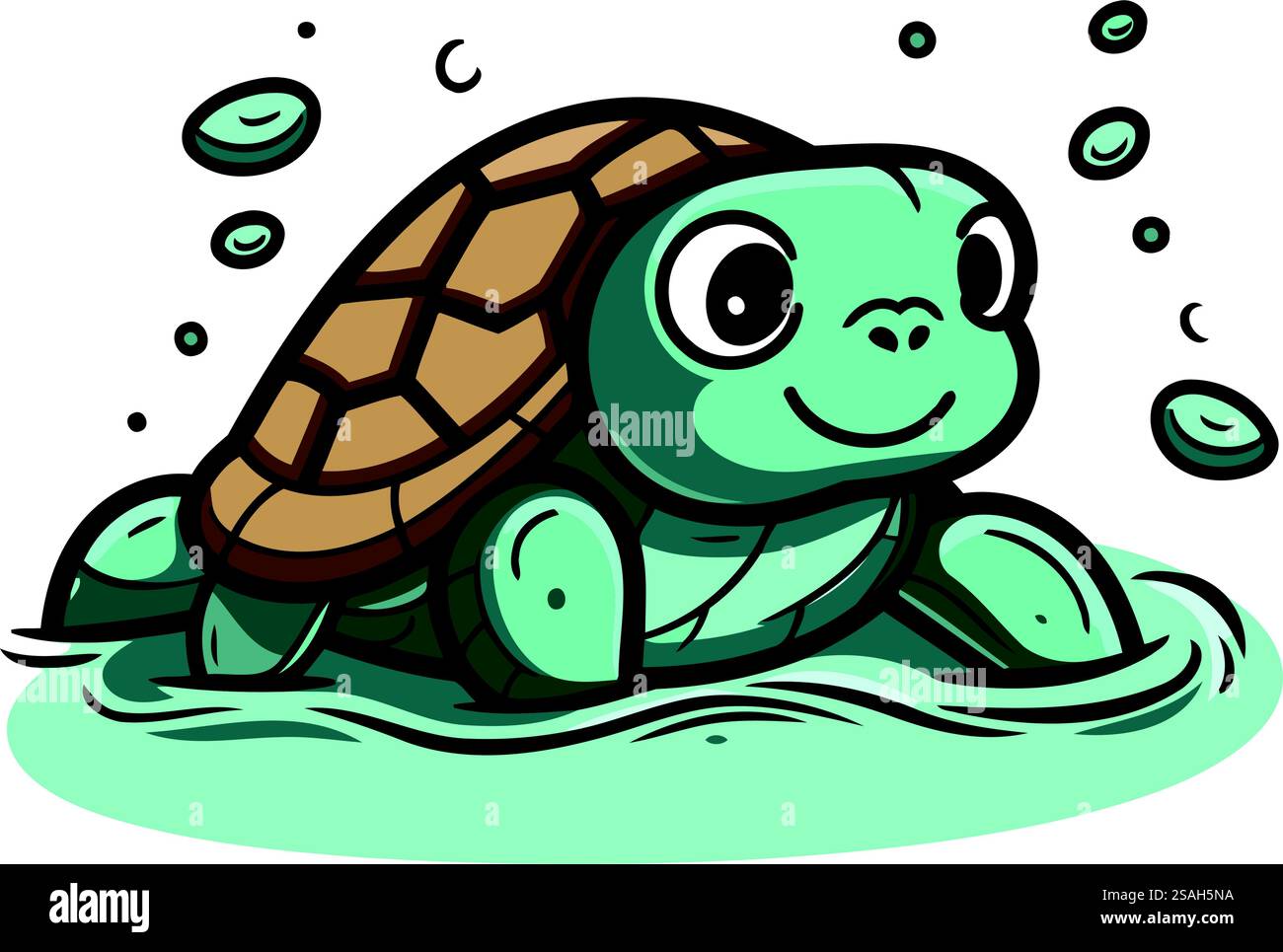 Cute cartoon turtle swimming in the water. Vector illustration isolated ...