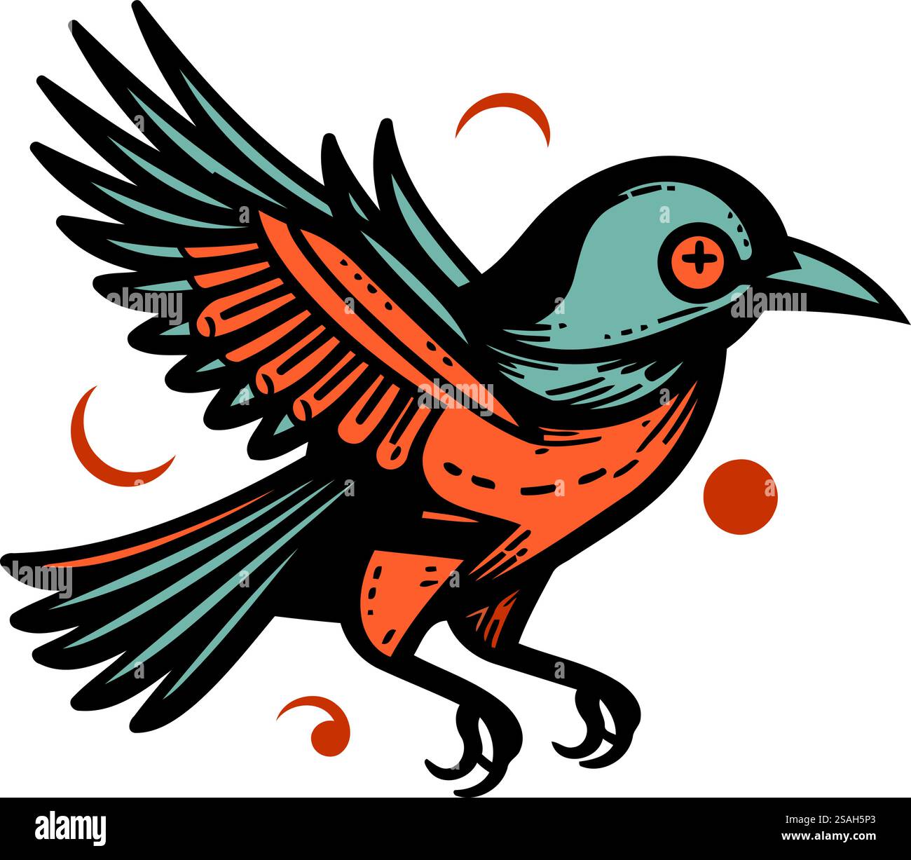 Crow flying in the night. Vector illustration in vintage style Stock ...