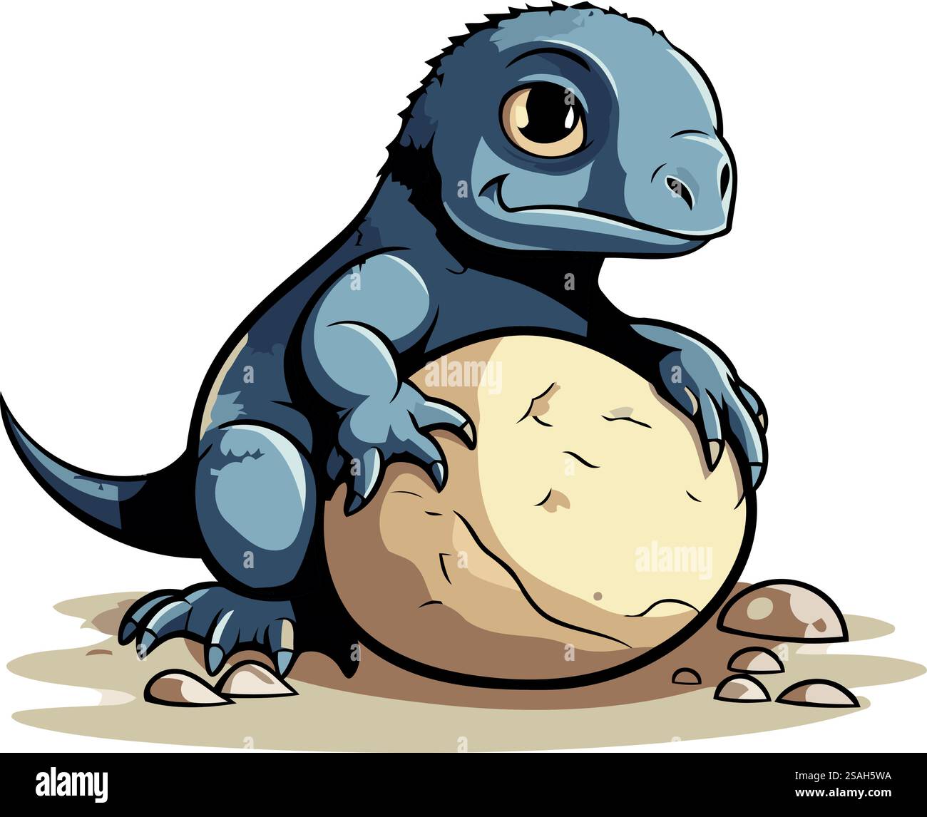 Cute cartoon iguana sitting on the stone. Vector illustration Stock ...