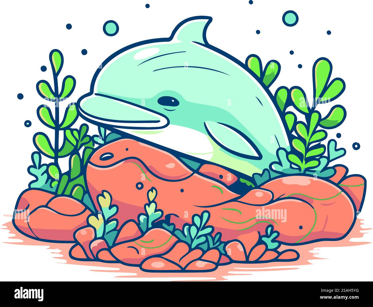 Dolphin on the rock. Vector illustration of a cartoon dolphin Stock ...
