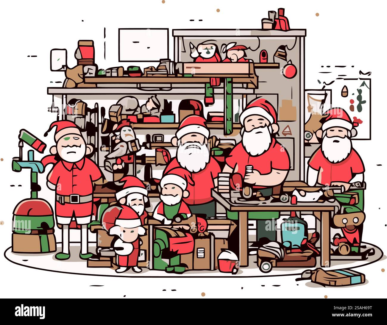 Santa Claus and children in the kitchen. Vector illustration in cartoon ...