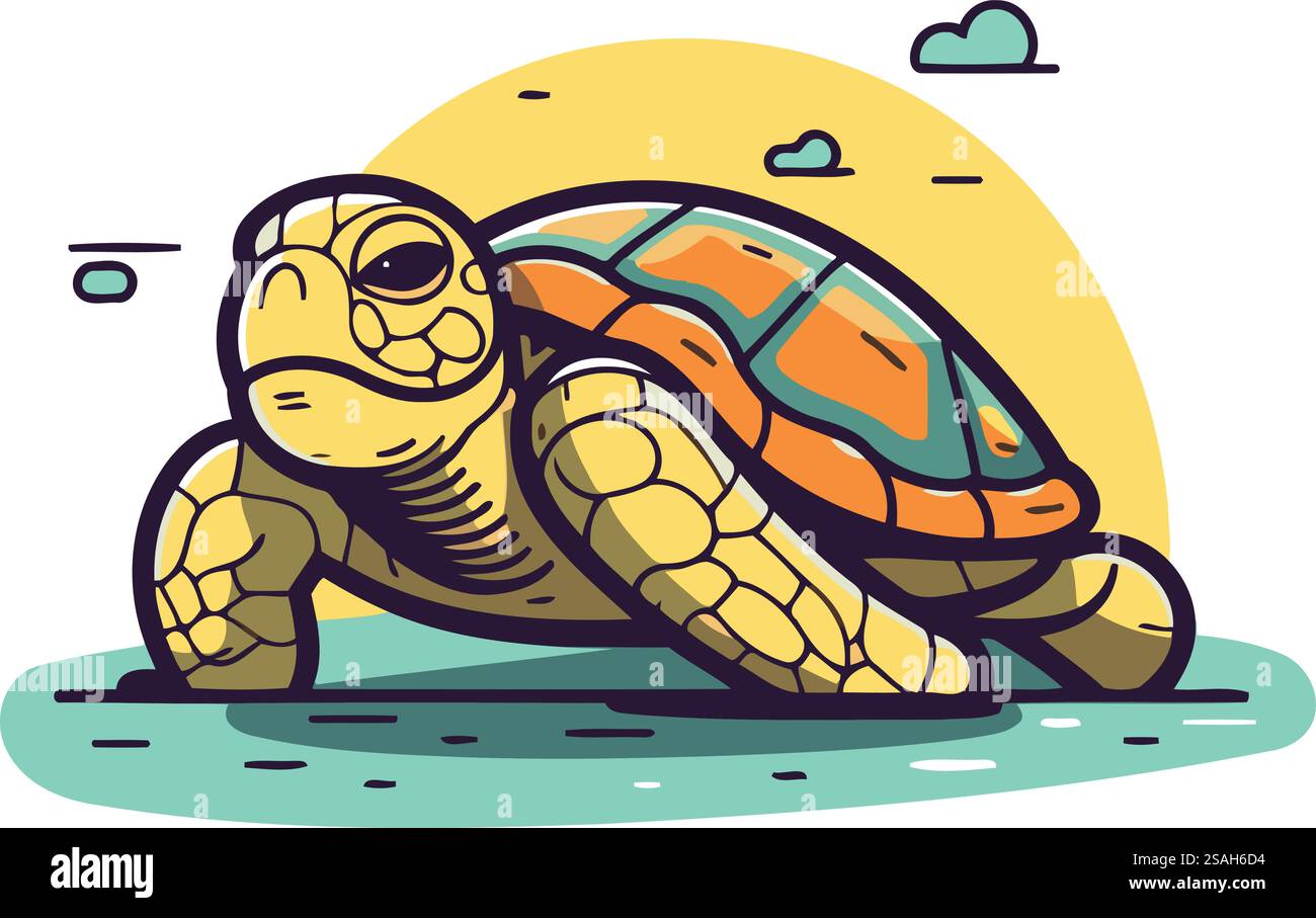 Cartoon sea turtle on the seashore. Vector illustration Stock Vector ...