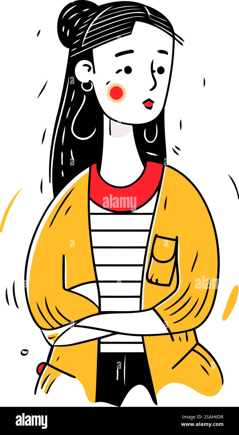 Vector illustration of a girl in a yellow jacket. Cartoon style Stock ...