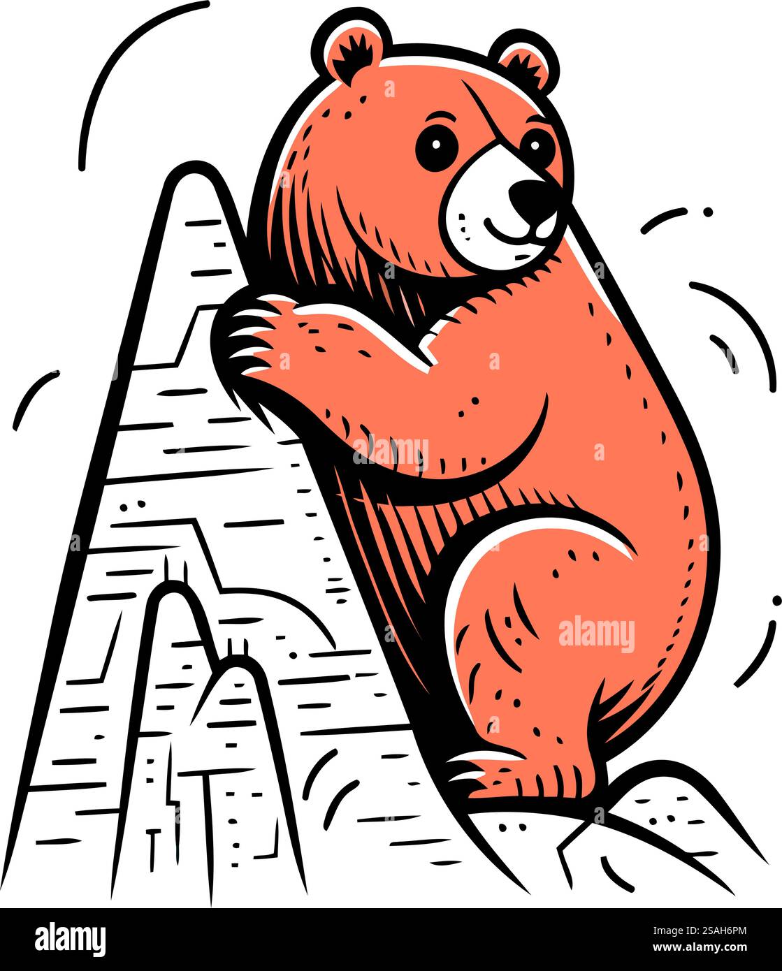 Cute cartoon bear standing on the top of the rock. Vector illustration ...