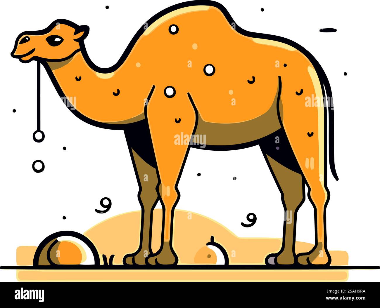 Camel flat vector illustration. Cute cartoon camel standing on the sand ...