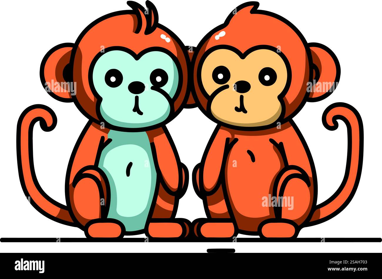 Monkey family. Vector illustration in line style on white background ...