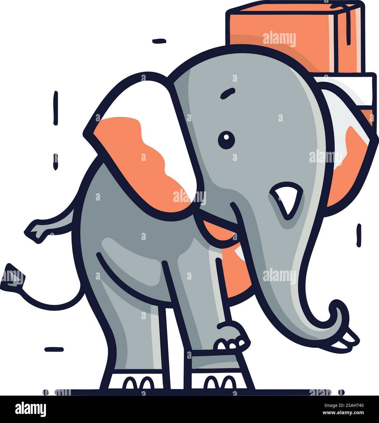 Elephant carrying box. Vector illustration in thin line style design ...