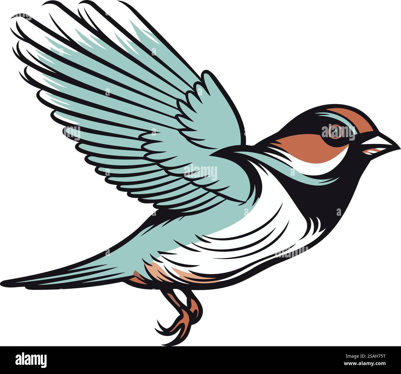 Illustration of a swallow bird flying viewed from the side on isolated ...