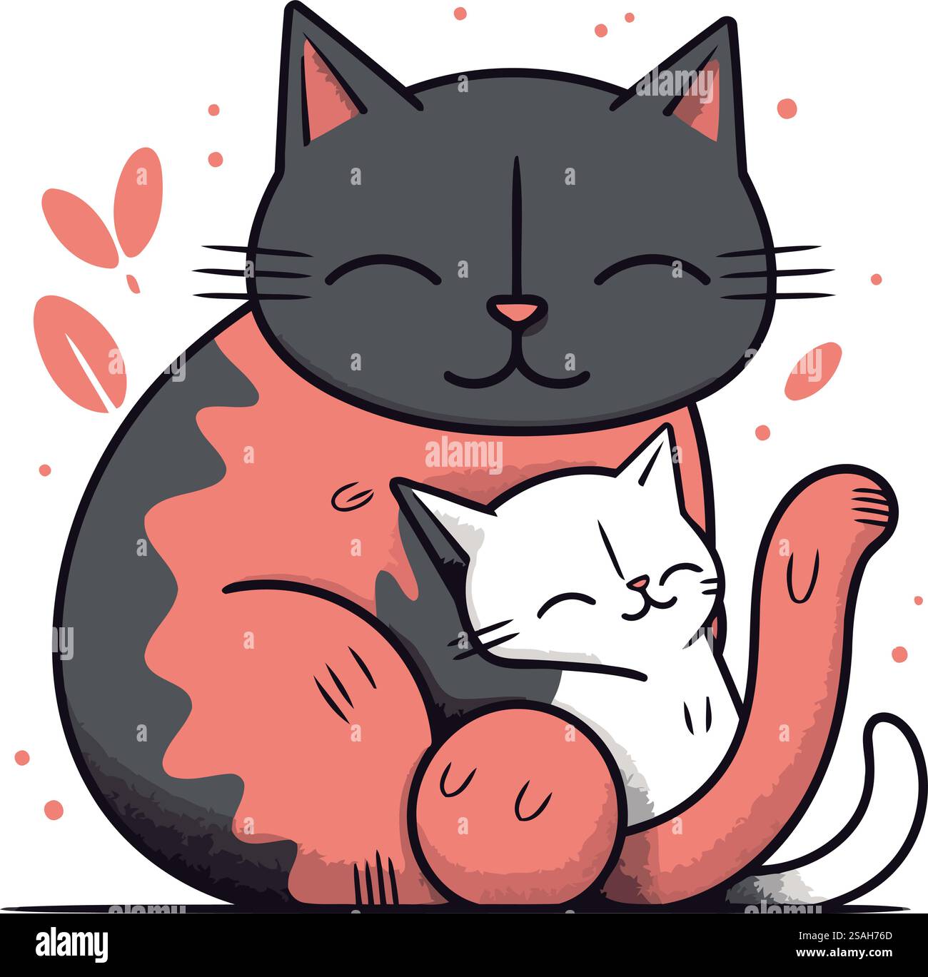 Cute cartoon cat sitting and hugging a cat. Vector illustration Stock ...