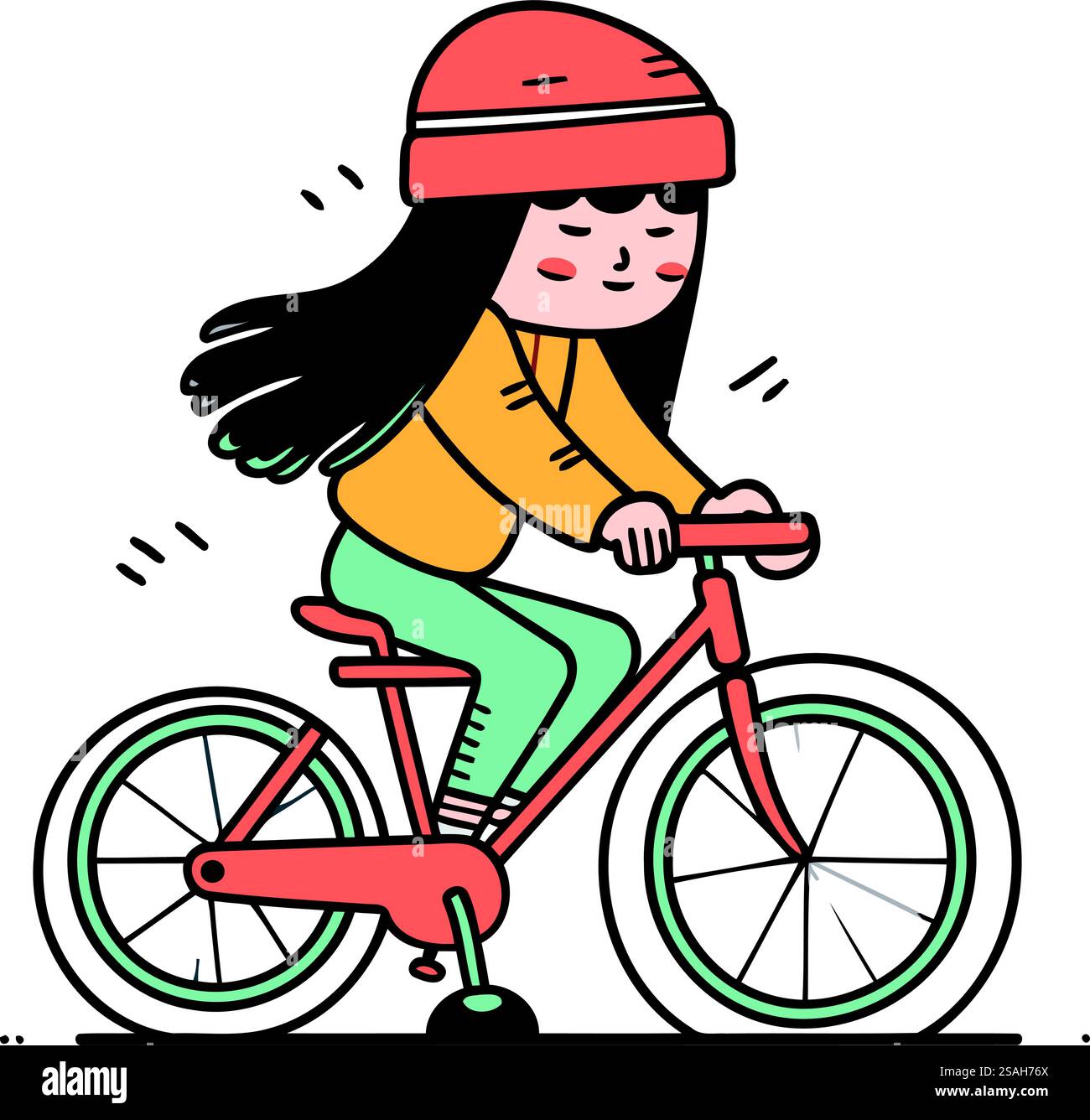 Cute girl riding a bicycle. Vector illustration in cartoon style Stock ...