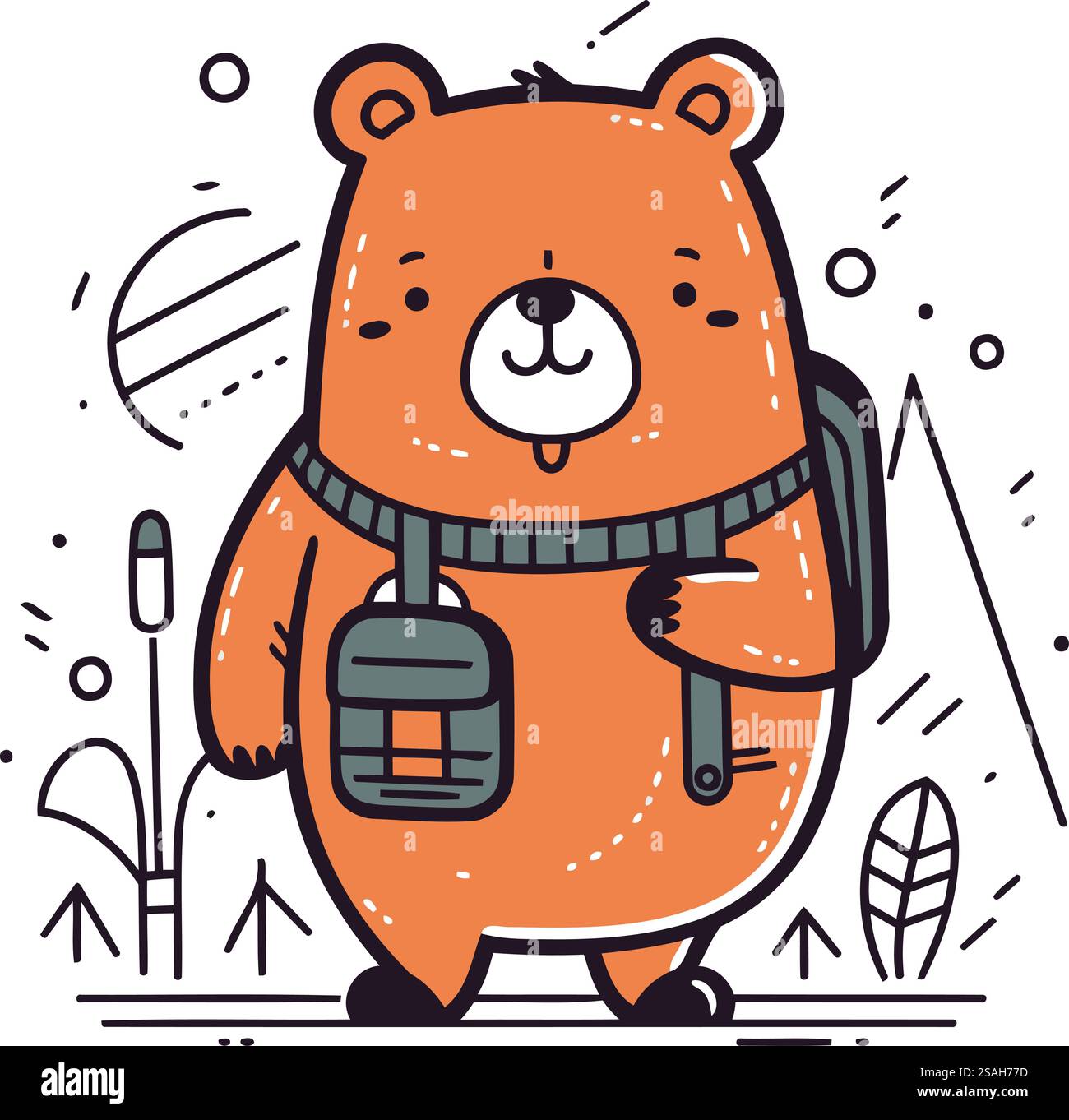 Cute bear with backpack. Vector illustration in doodle style Stock ...