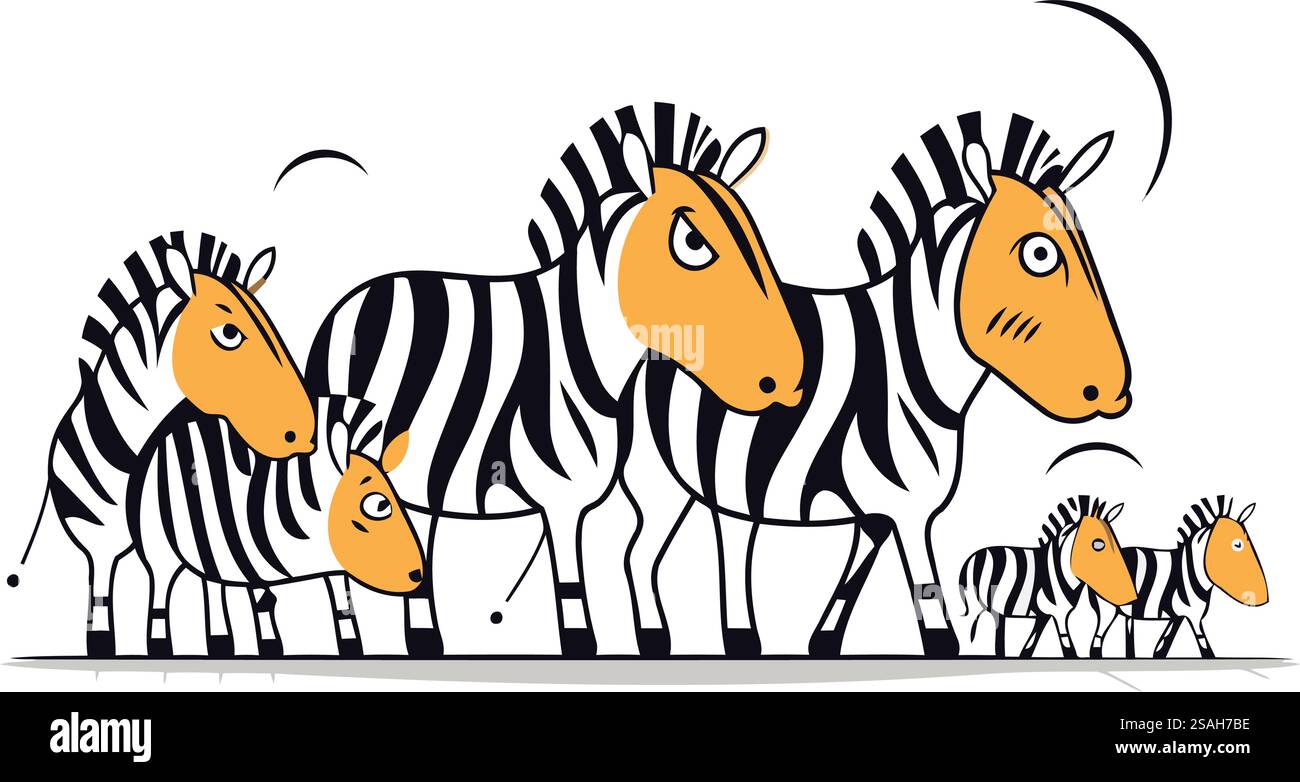 Zebra family. Hand drawn vector illustration in doodle style Stock ...