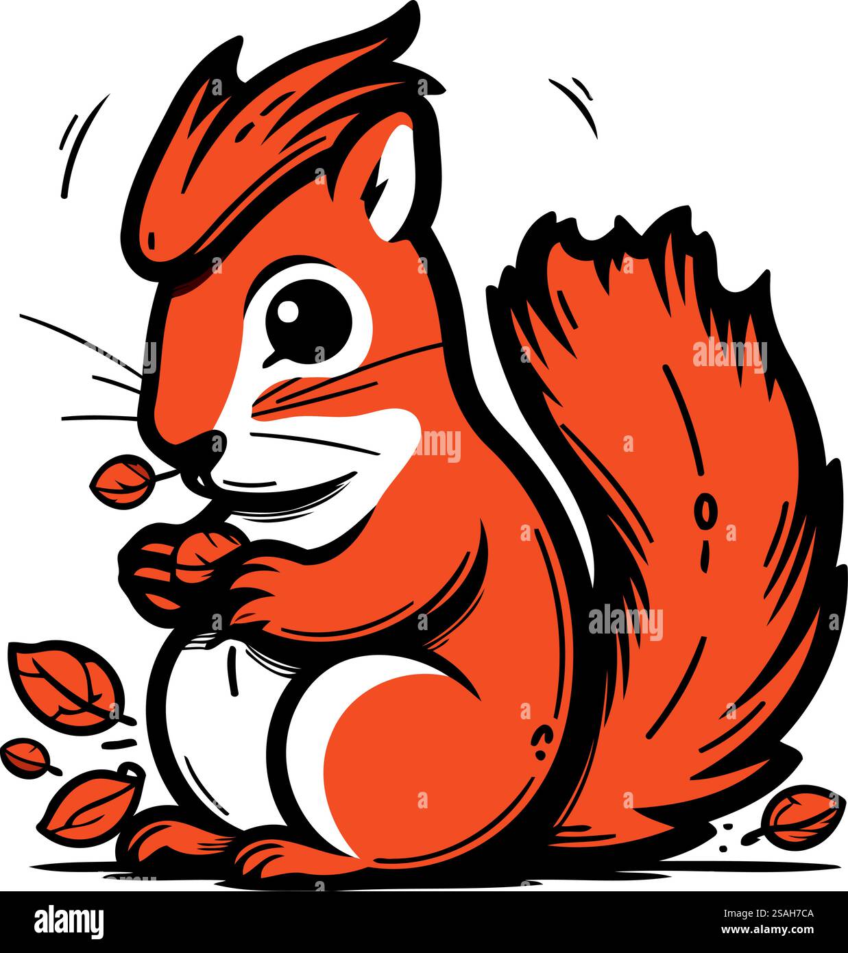 Squirrel with nut. Vector illustration of a squirrel in cartoon style ...