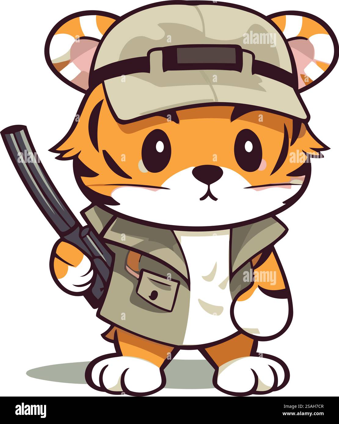 Soldier tiger character cartoon vector illustration. Cute tiger in ...