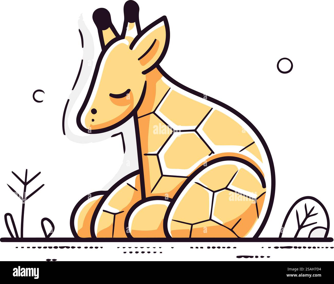 Giraffe sitting on the ground. Vector illustration in flat style Stock ...