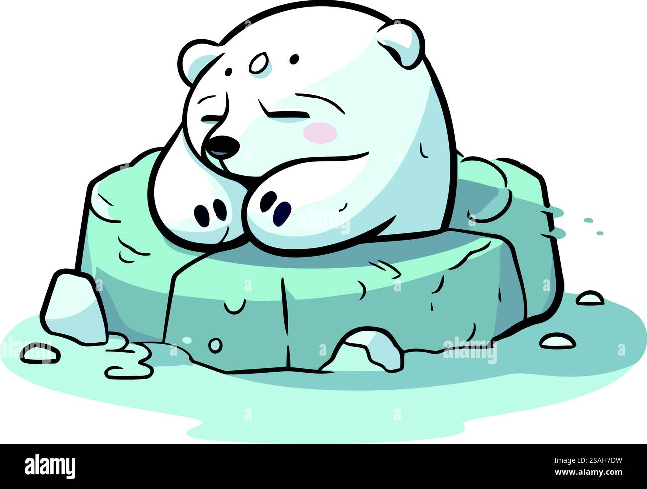 Polar bear sleeping on the rock. Cute cartoon vector illustration Stock ...