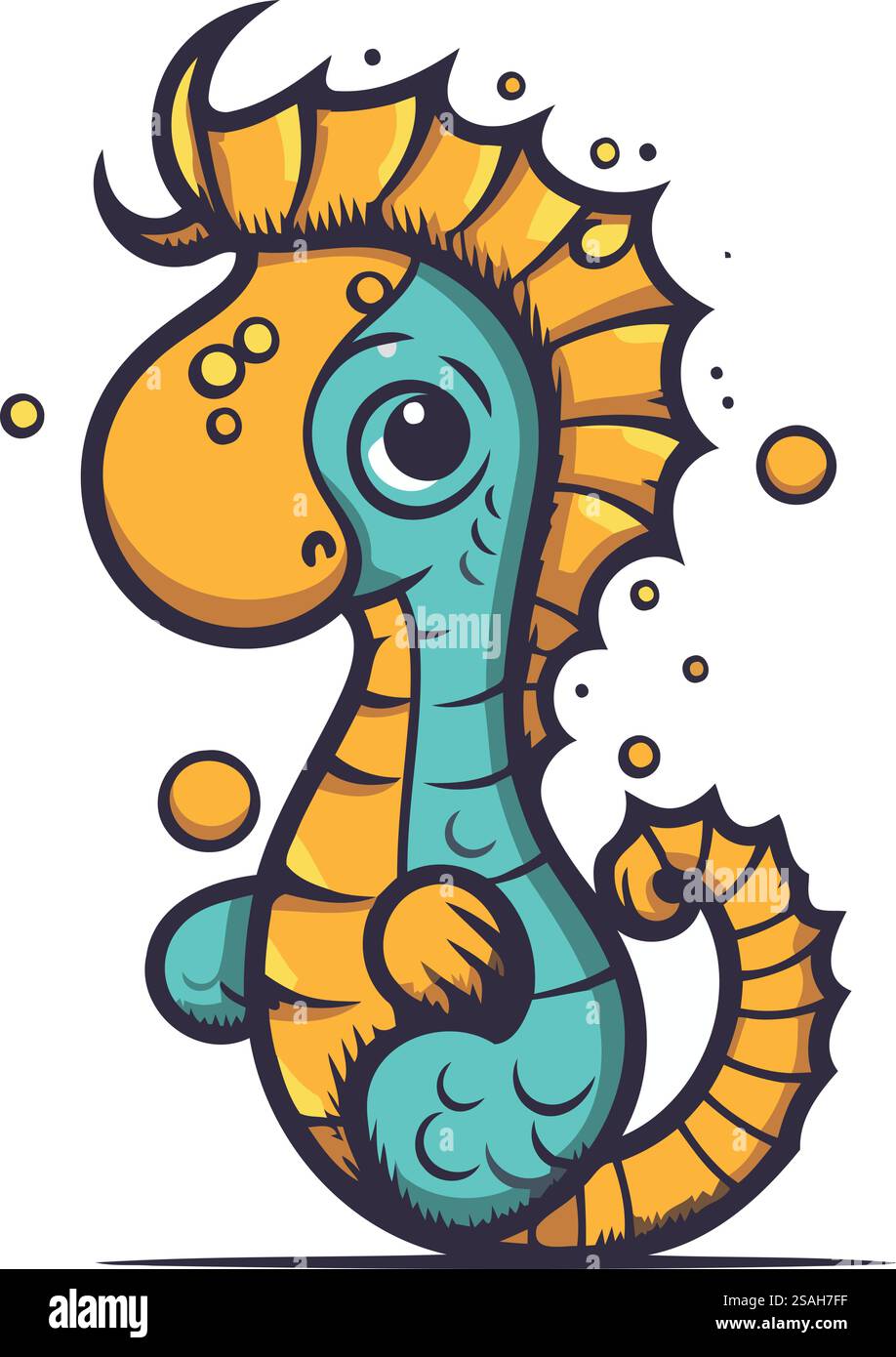 Cartoon funny seahorse. Vector illustration. Isolated on white ...