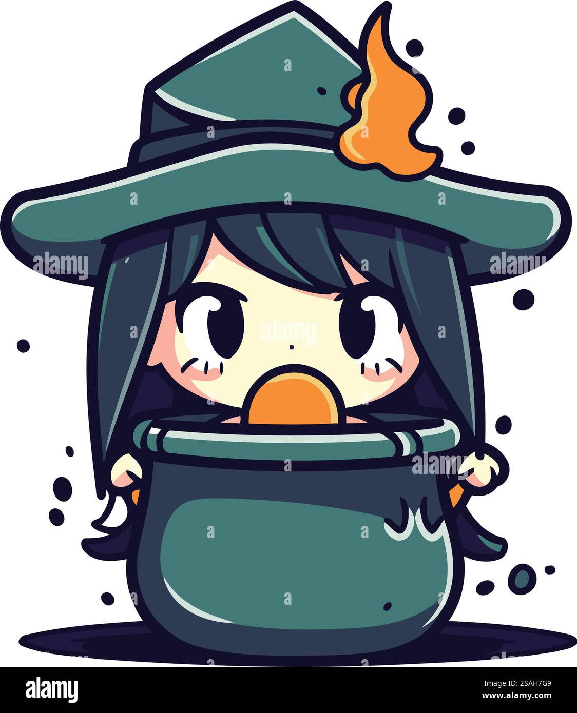 Cute cartoon witch with a pot of potion. Vector illustration Stock ...