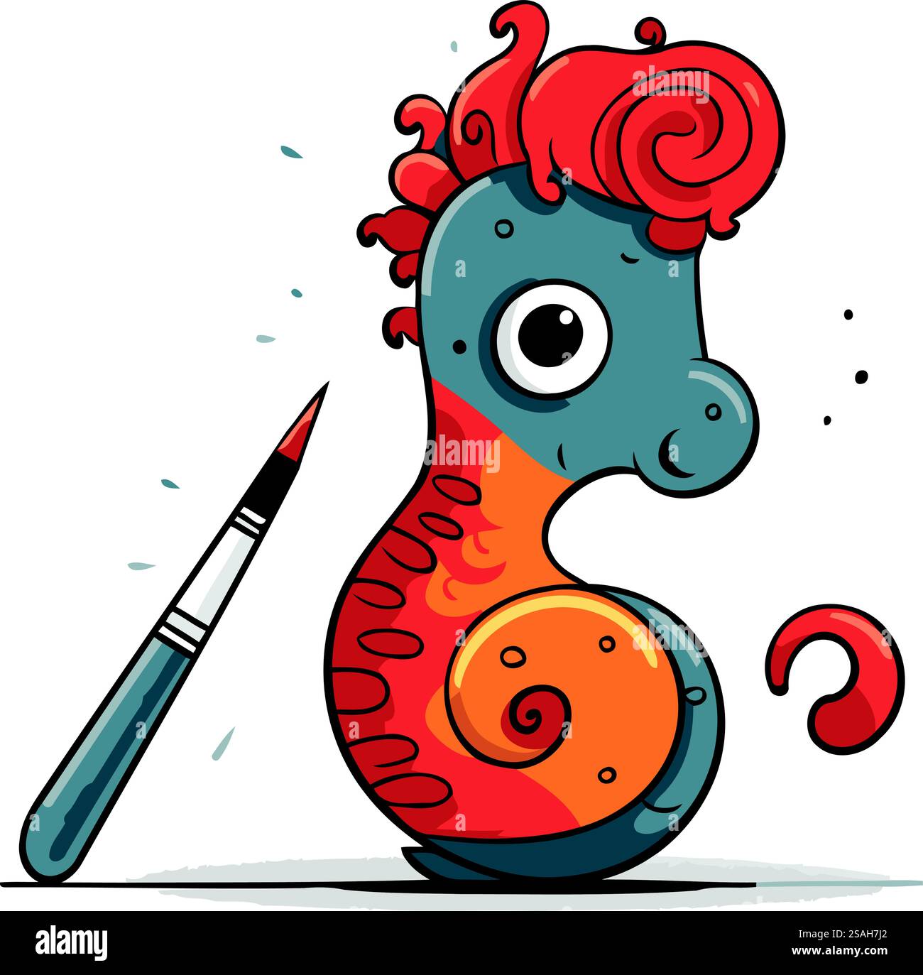Hippocampus cartoon character with paintbrush. Vector illustration ...