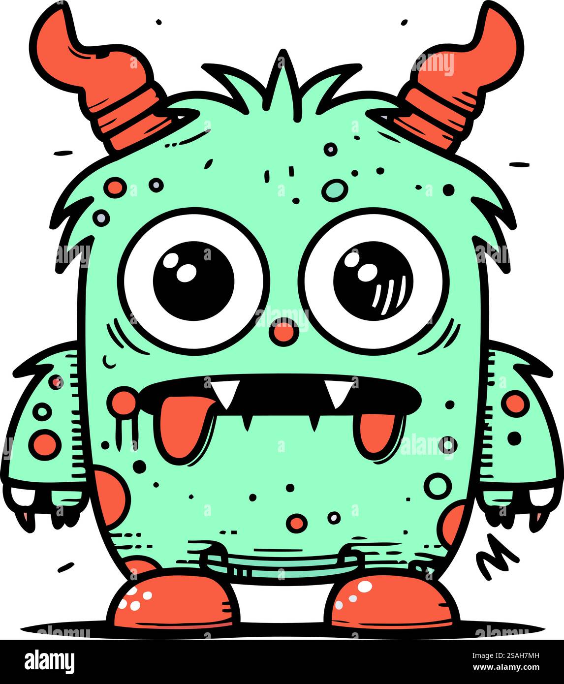 Funny cartoon monster with horns. Vector illustration for your design ...