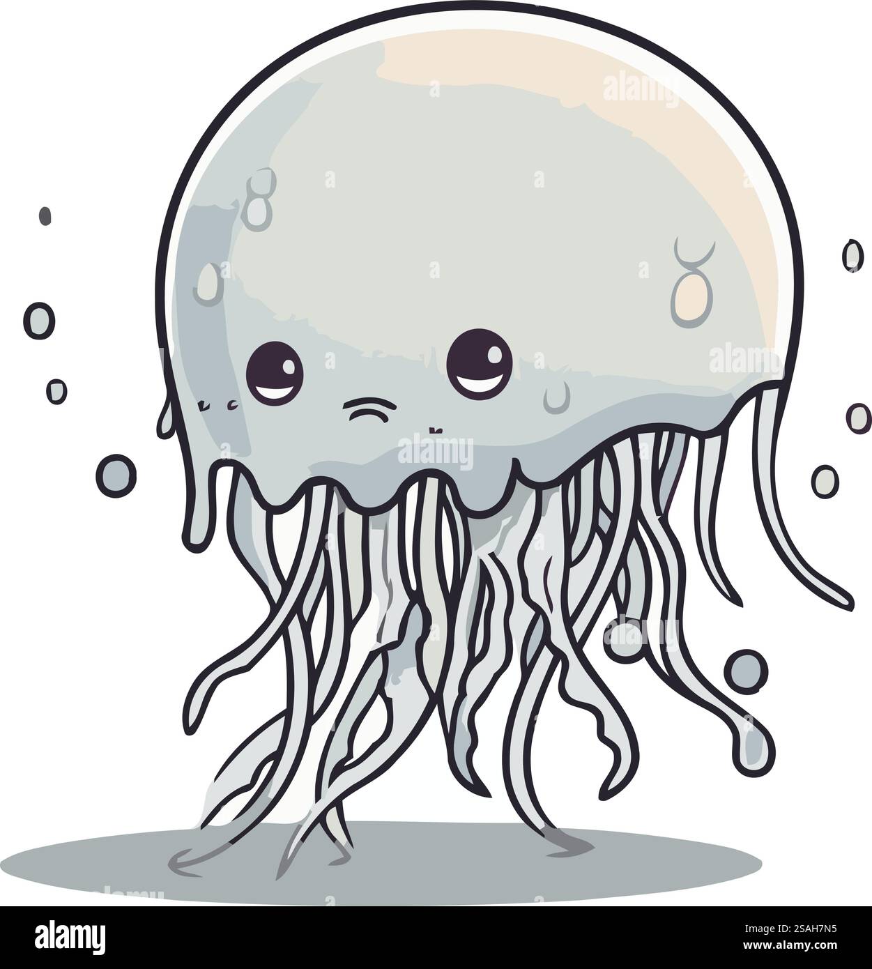 Illustration of a cute cartoon jellyfish with an angry expression Stock ...