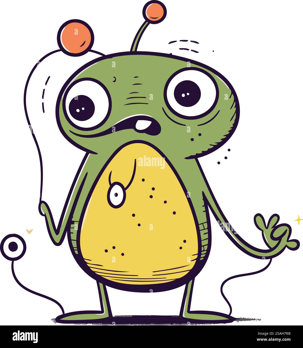 Cute cartoon alien with big eyes. Vector illustration on white ...