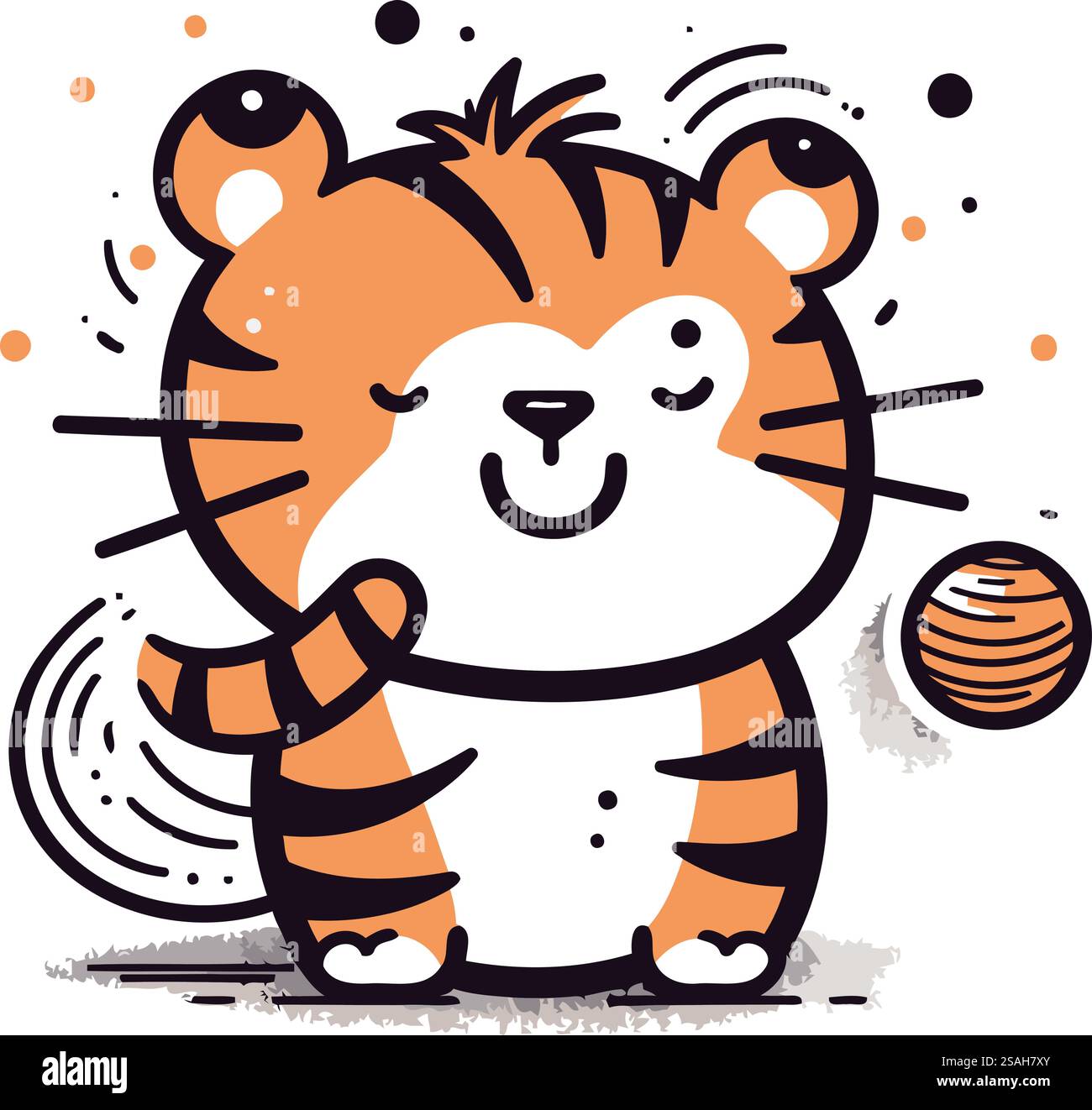 Cute cartoon tiger with ball. Vector illustration isolated on white ...
