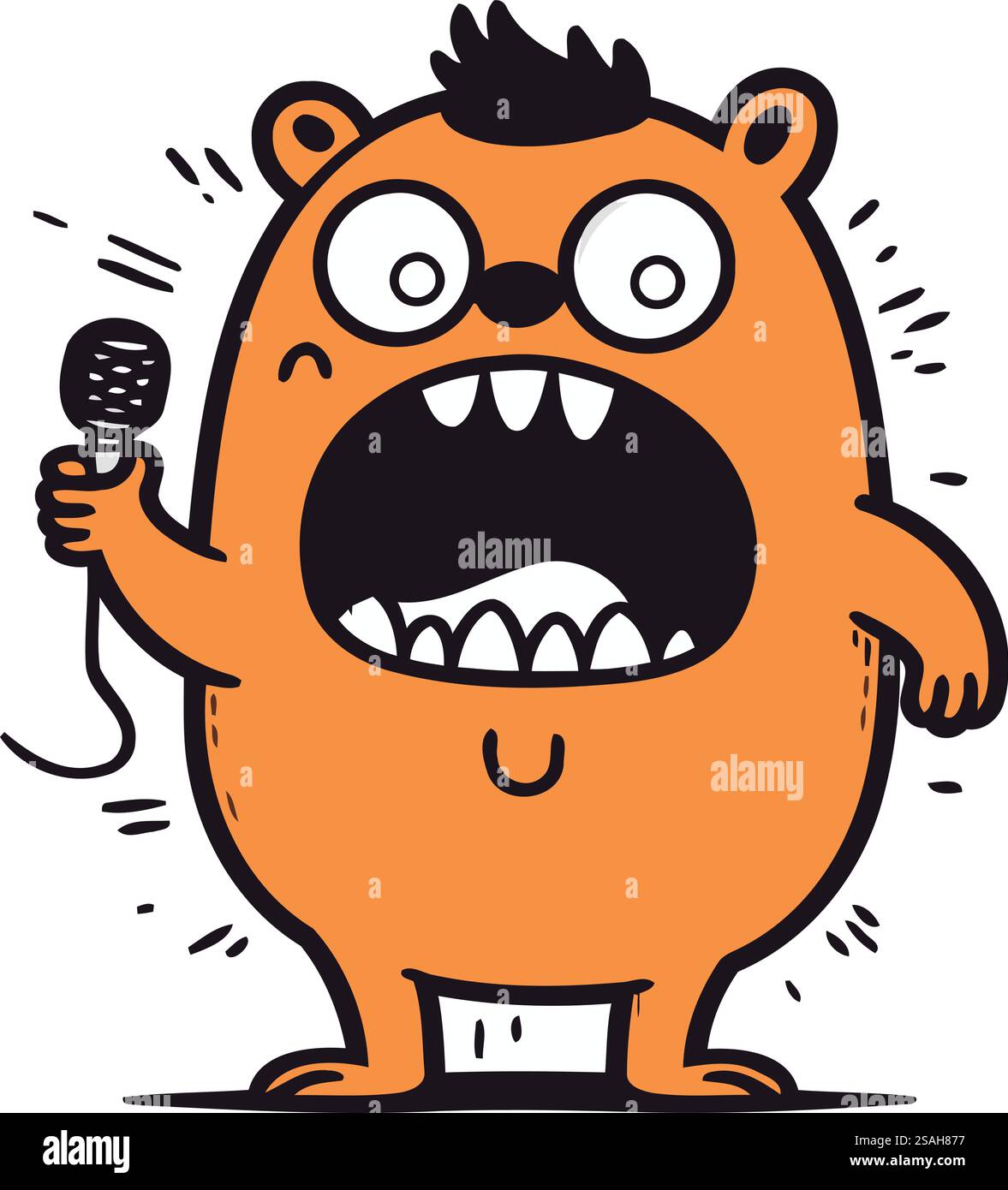 Vector cartoon illustration of monster with microphone. Isolated on ...