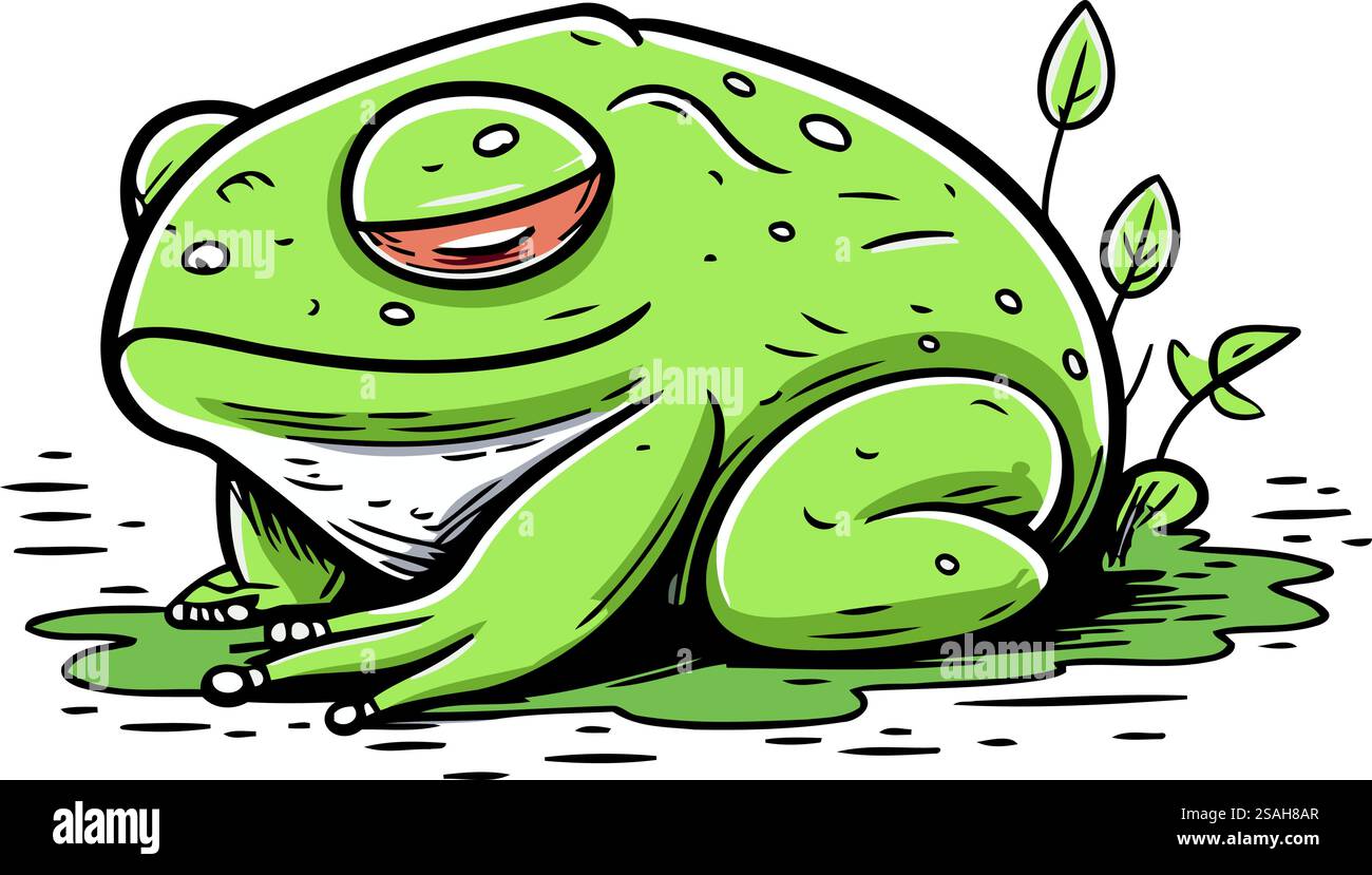 Frog. Vector illustration of a frog on the lawn. Cartoon style Stock ...