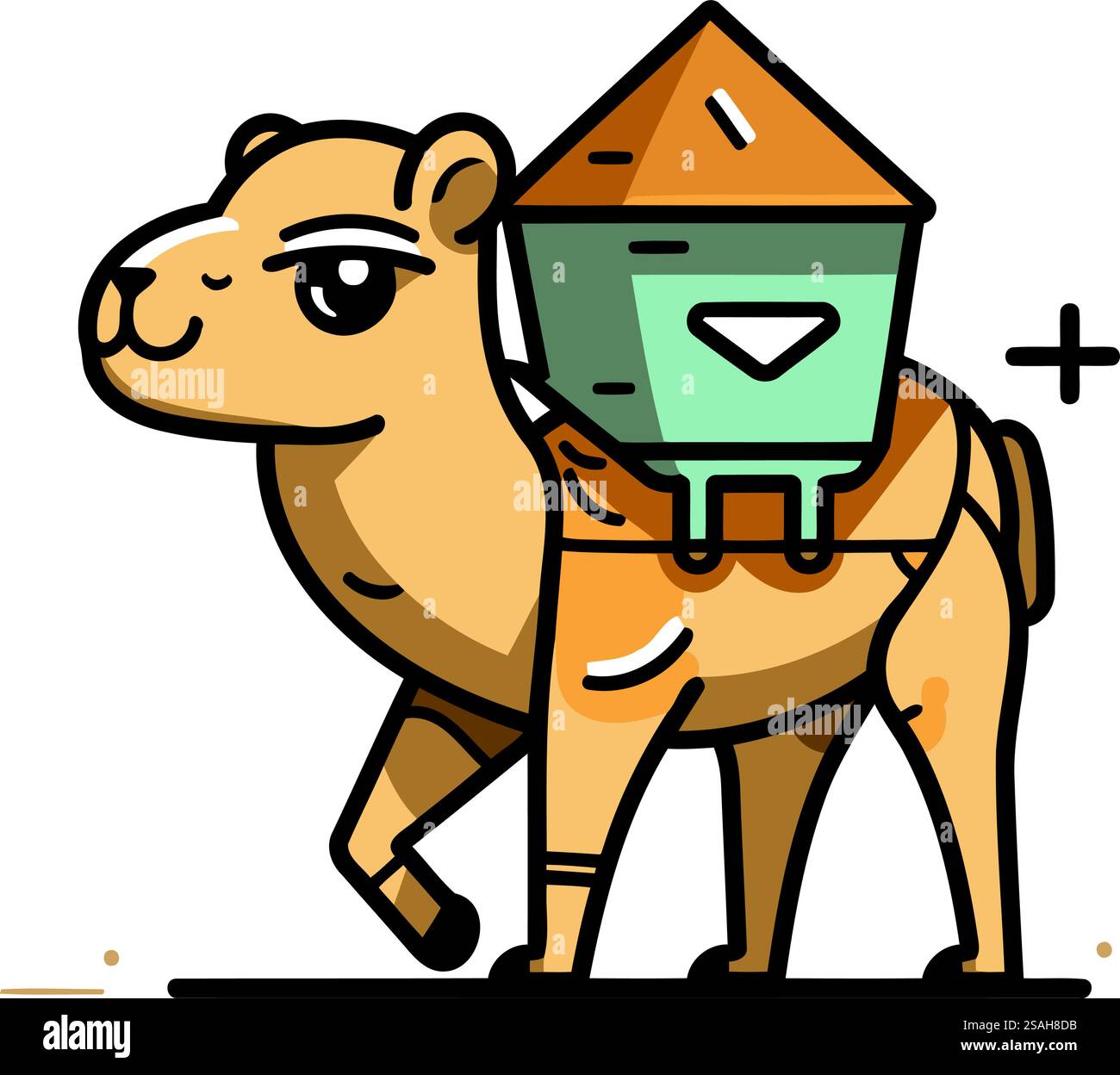 Camel with a pyramid. Vector illustration in thin line style Stock ...