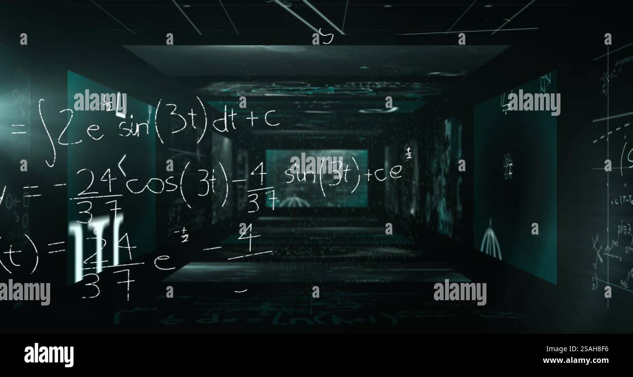 Image of mathematical equations and symbols on black background Stock ...