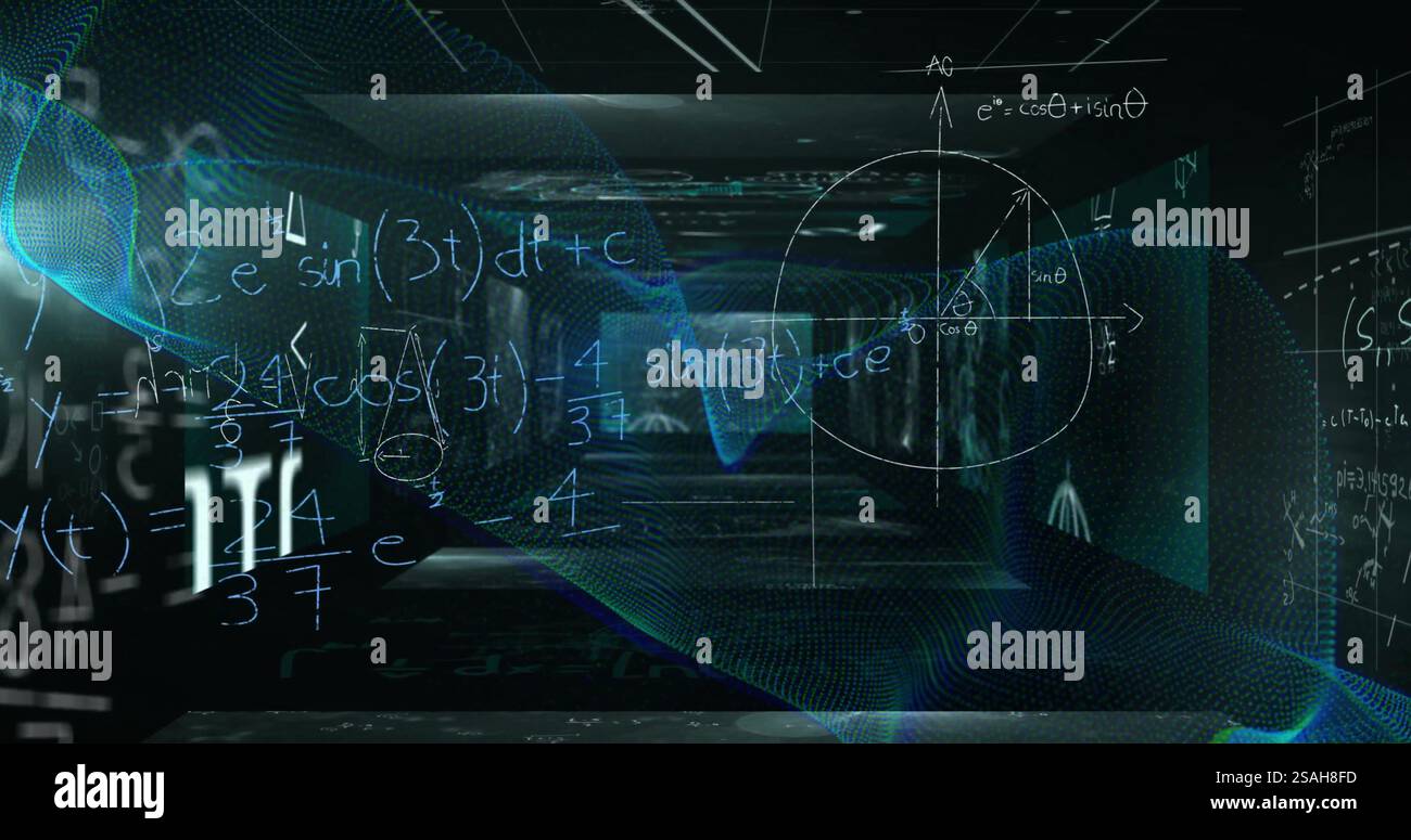 Image of mathematical equations and symbols on black background Stock ...