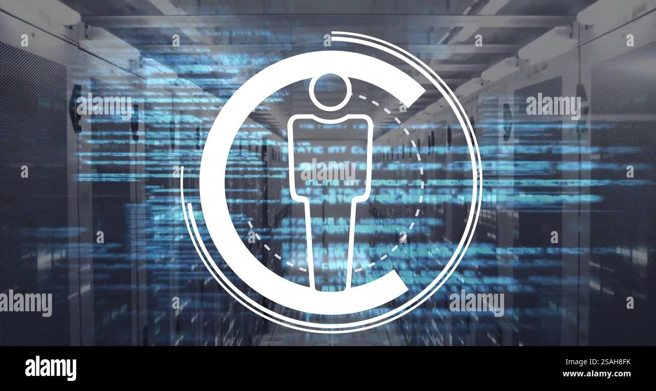 Image of people icon and digital data processing over computer servers ...