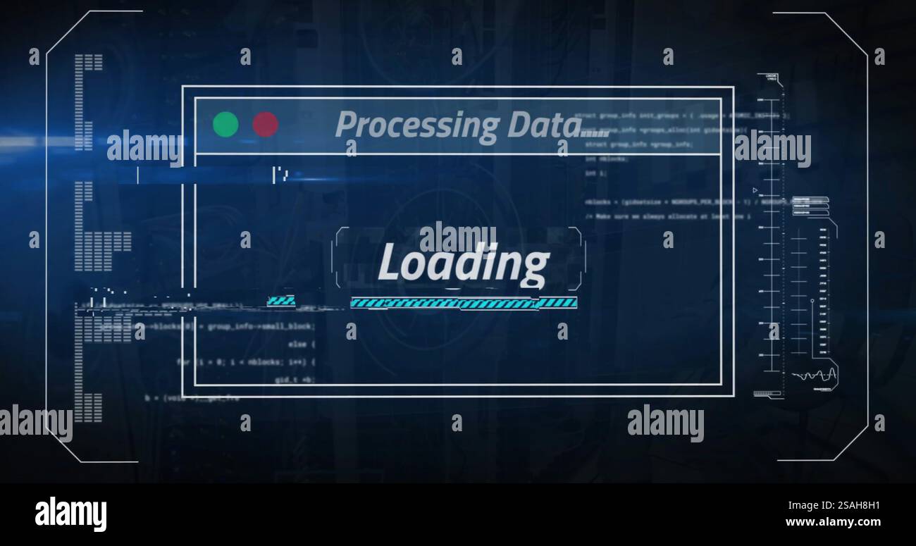Image of digital text and data processing over screen on black ...