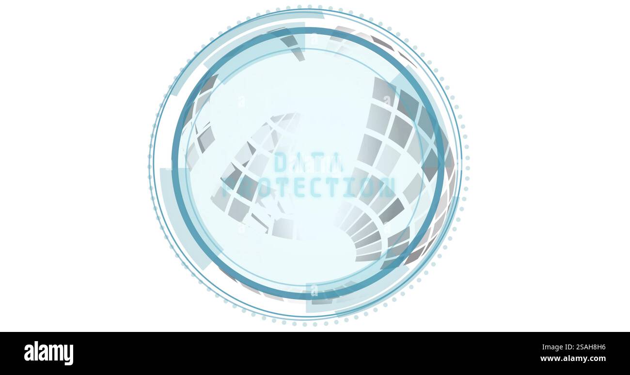 Image of circular scanner mirror ball processing on white background. connection, network, data ...