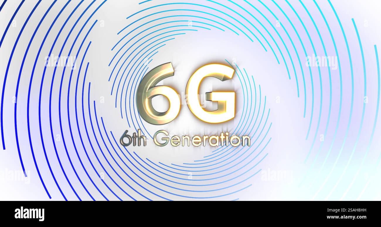 Image of 6g, 6th generation text in gold over blue spiral lines ...