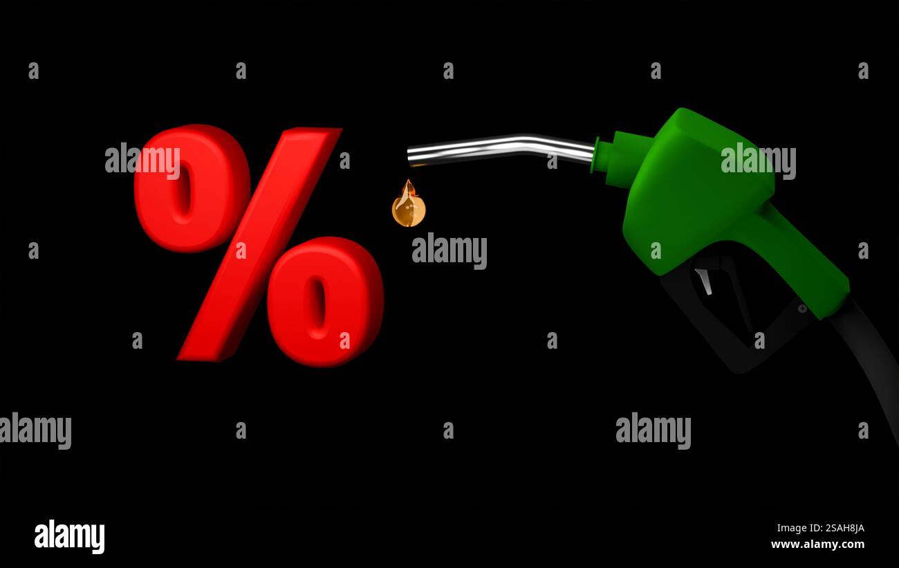 3D model of a green fuel gun with a drop and a percent sign on a black ...
