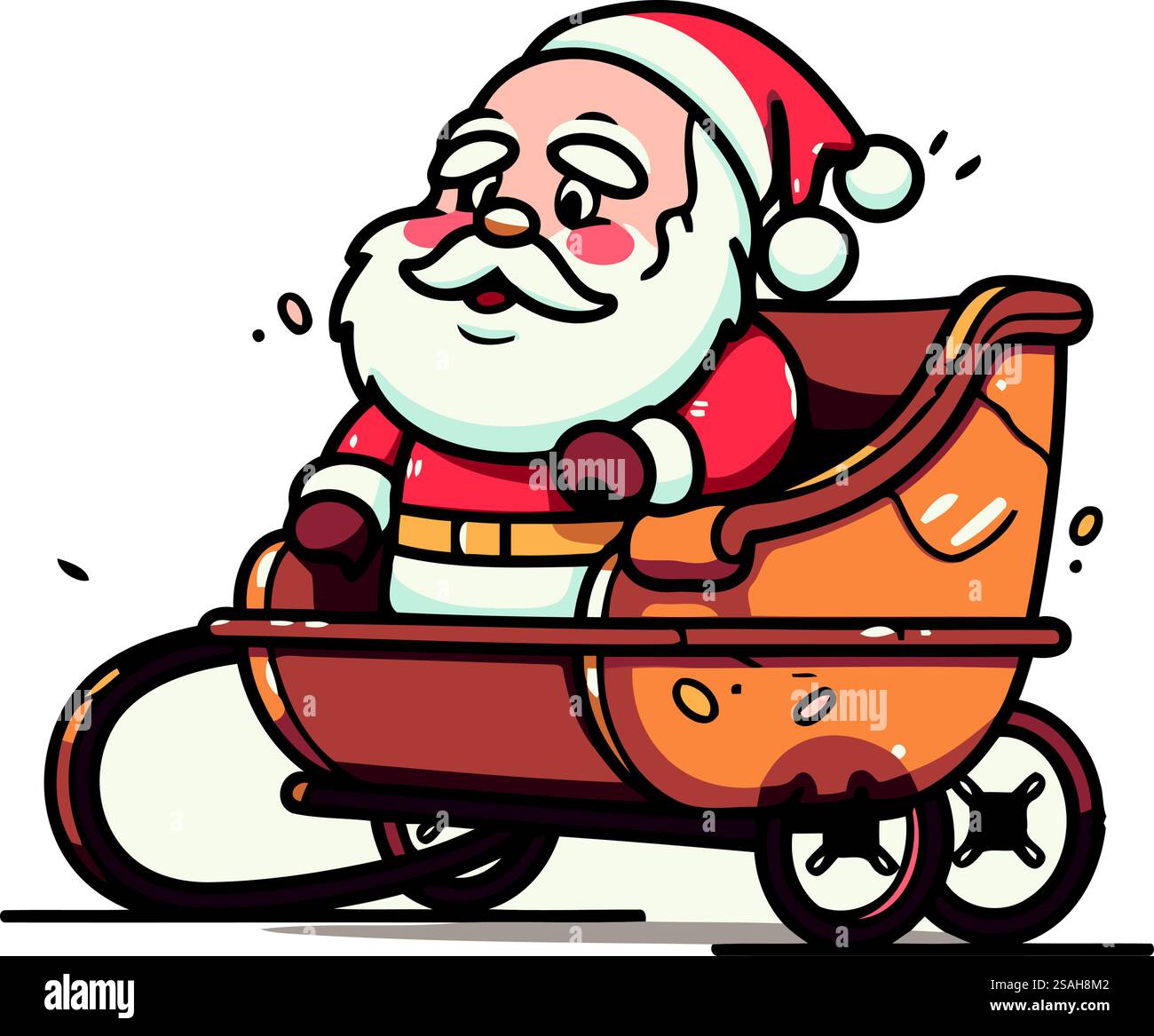 Cartoon Santa Claus rides a cart with gifts. Vector illustration Stock ...