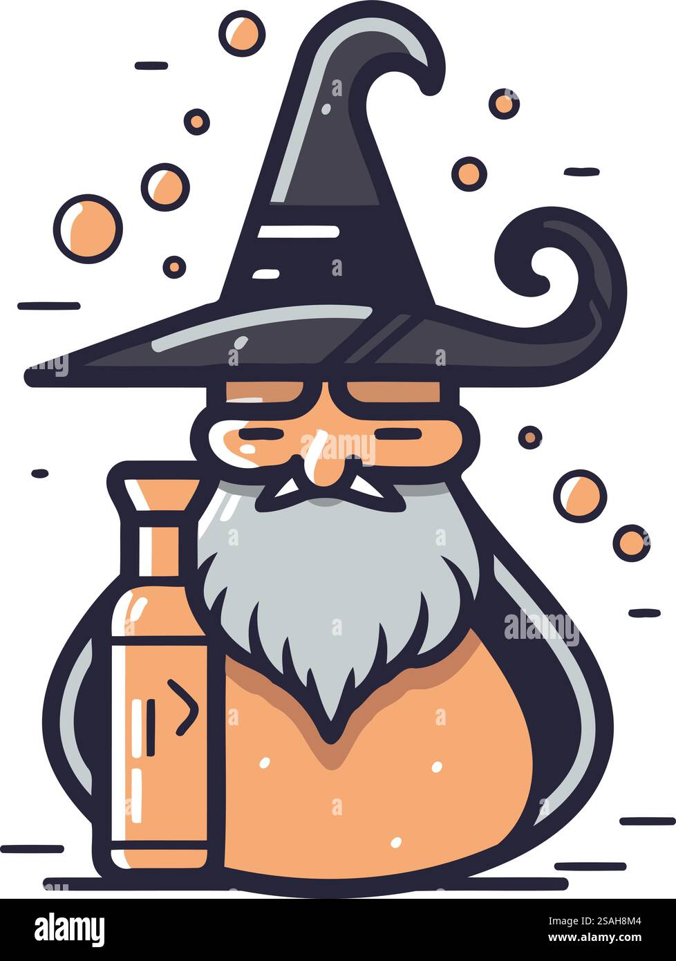 Witch with bottle of potion and hat. Vector illustration in flat style ...