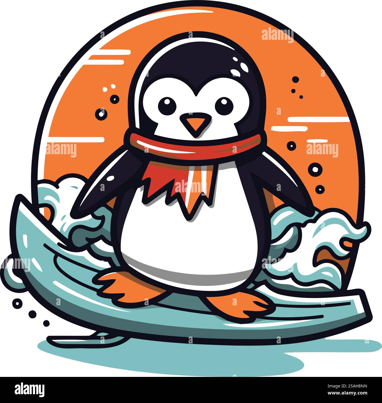 Cute penguin surfing on the surfboard. Vector illustration Stock Vector ...