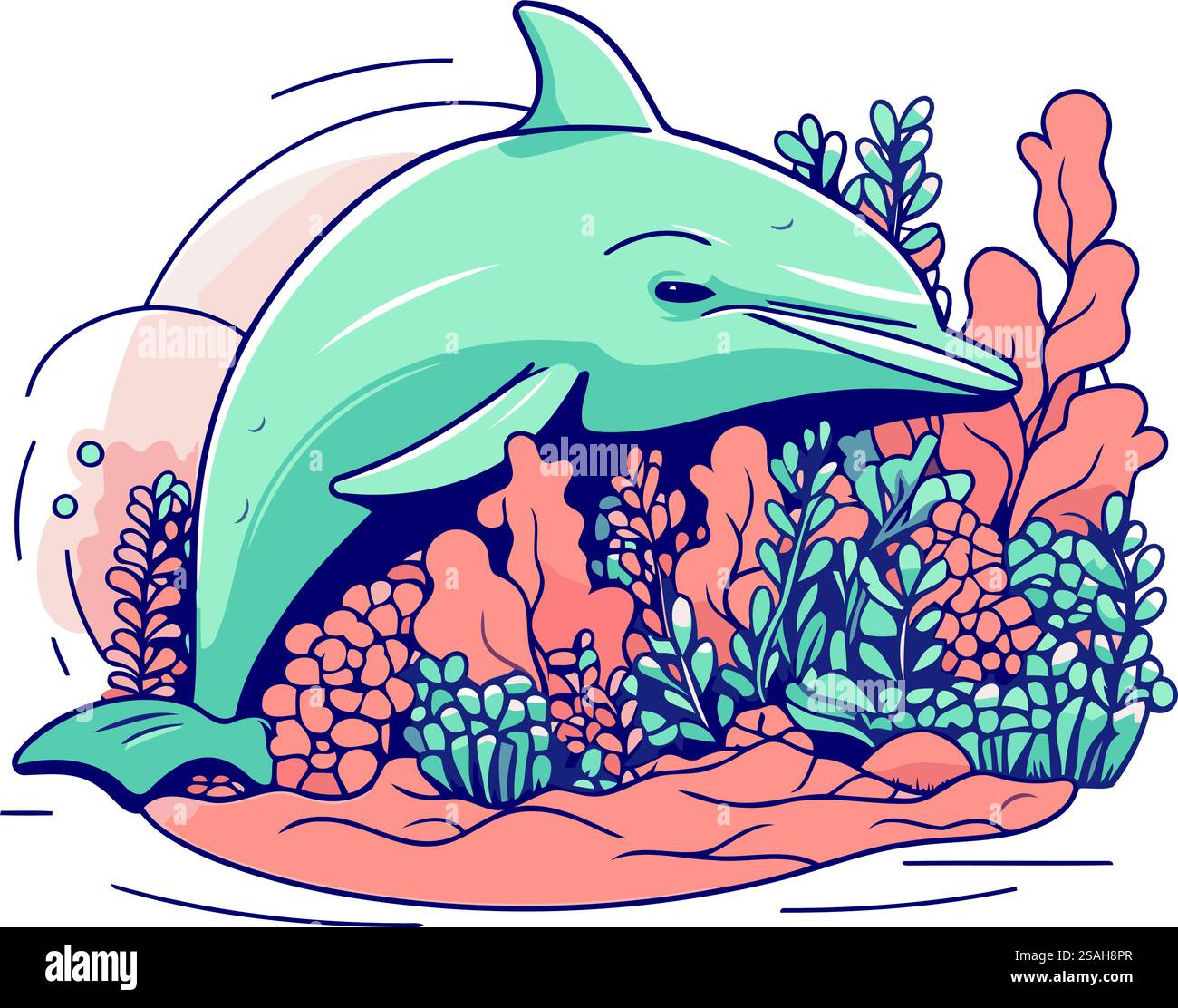 Dolphin in the ocean. Vector illustration in hand drawn style Stock ...