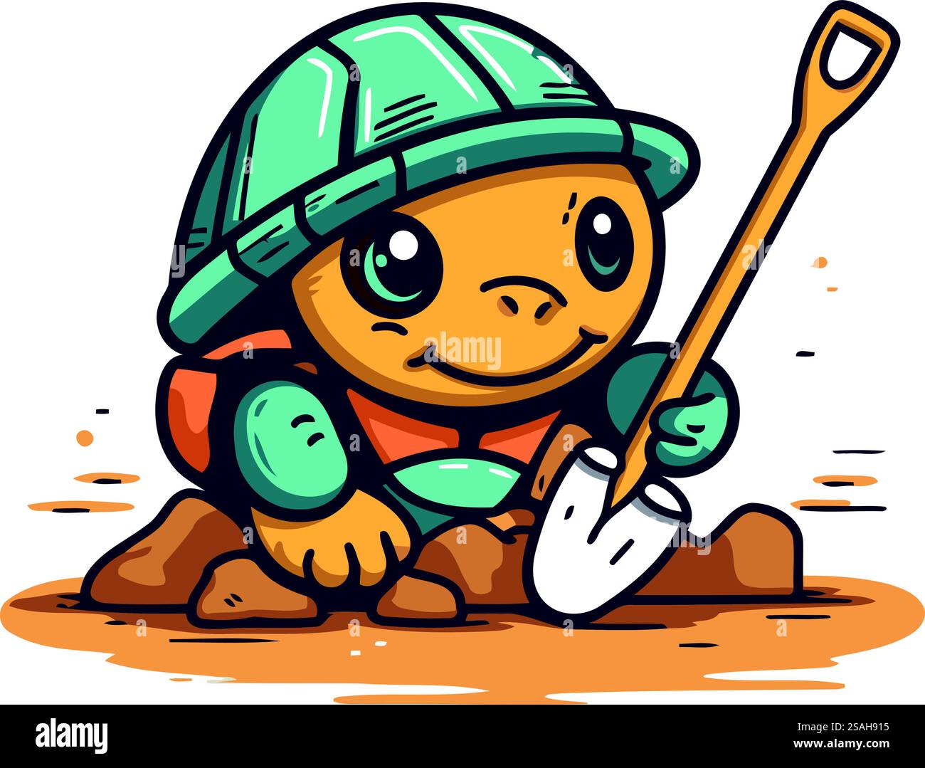 Illustration of Cute Cartoon Worker Character with Shovel and Hat Stock ...