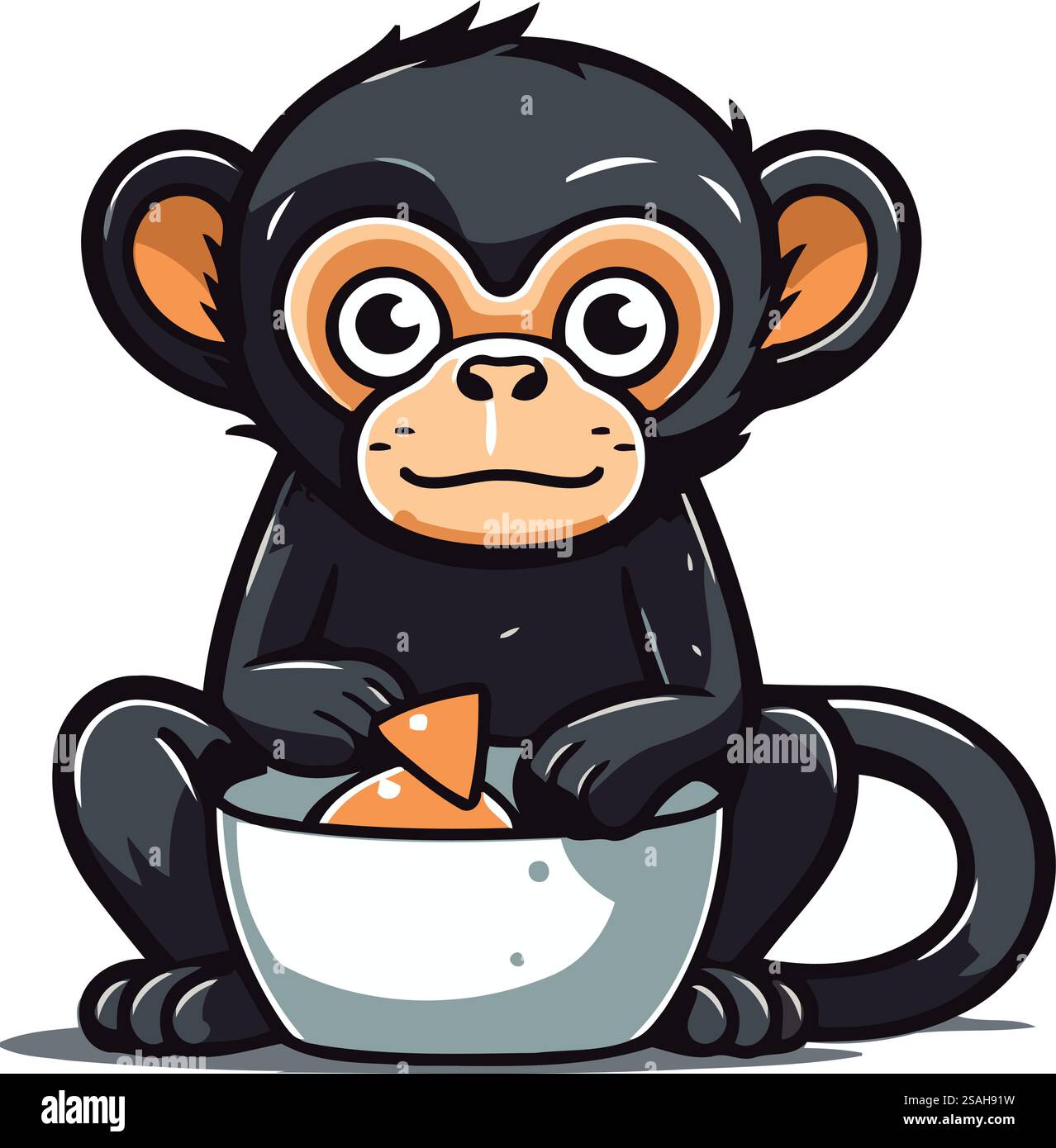 Monkey with a bowl of food. Vector illustration in cartoon style Stock ...