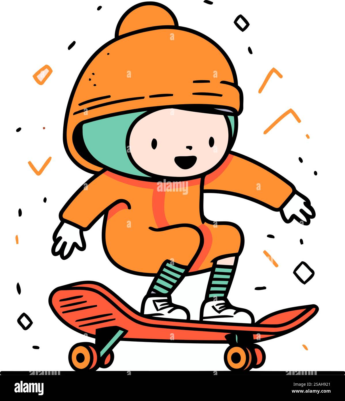 Cute boy riding skateboard. Cartoon character. Vector illustration ...