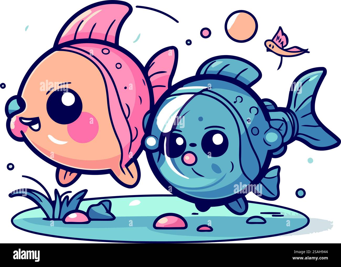 Cute cartoon fish. Vector illustration. Isolated on white background ...