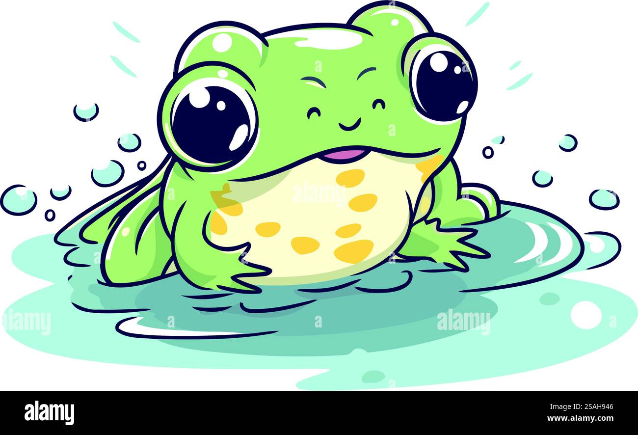 Frog in water. Cute cartoon character. Vector illustration Stock Vector ...