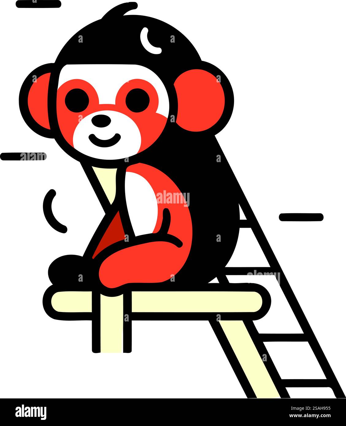 Cute monkey sitting on a ladder. Flat style vector illustration Stock ...
