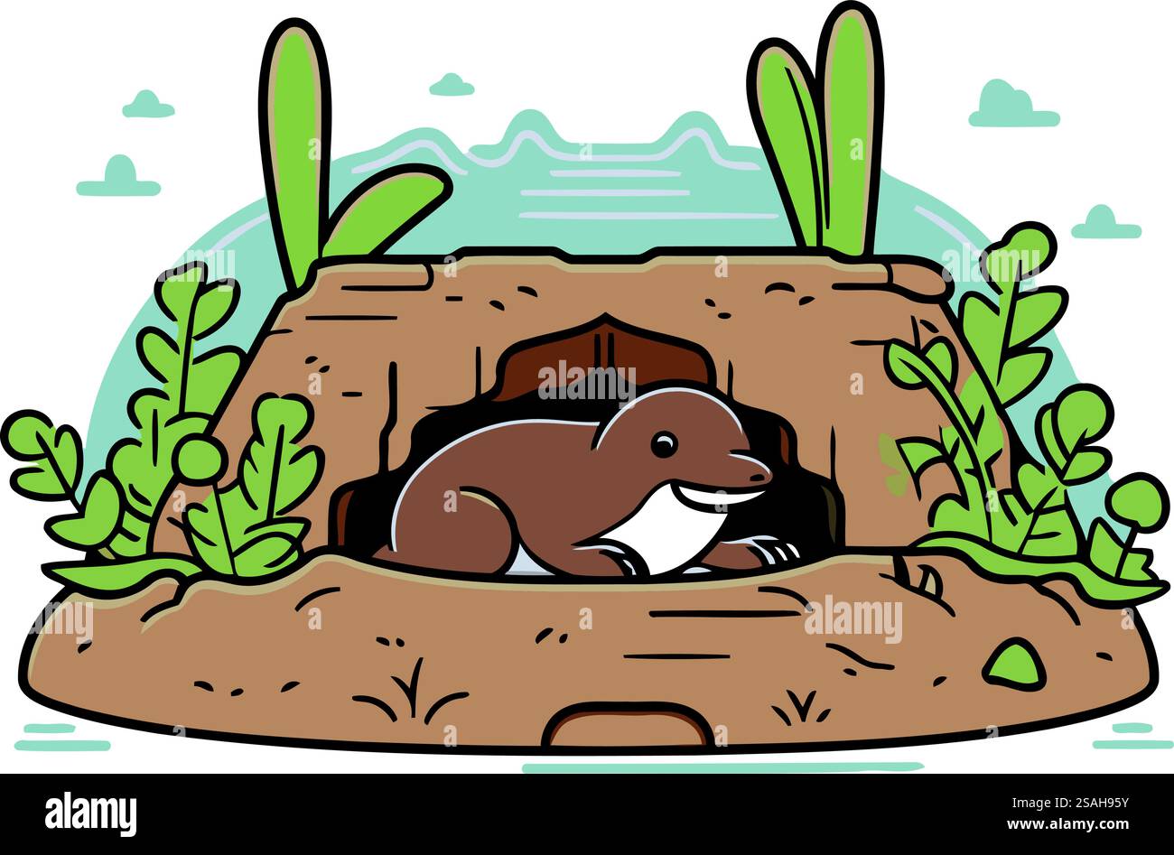 Vector cartoon illustration of a beaver in a hole in the ground Stock ...