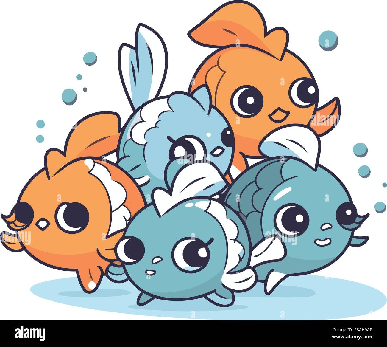Cute cartoon fish family. Vector illustration of cute cartoon fish ...