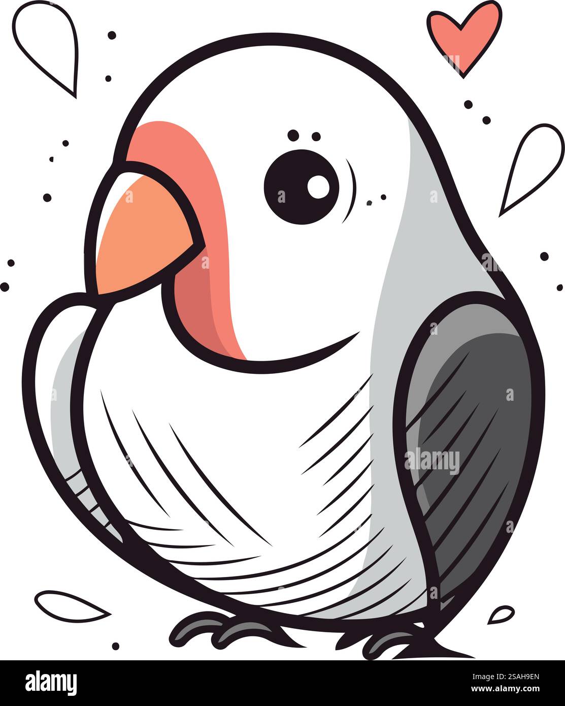 Cute cartoon parrot with heart. Vector illustration isolated on white ...